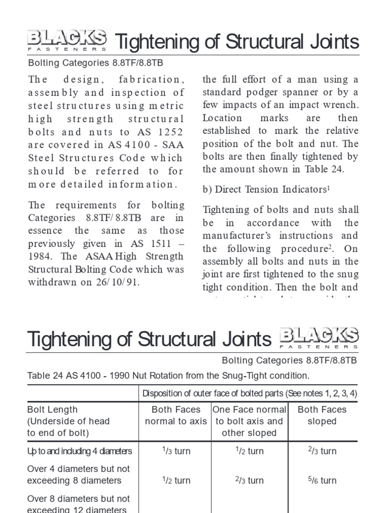 Tightening of Structural Bolts | PDF | Screw | Nut (Hardware)