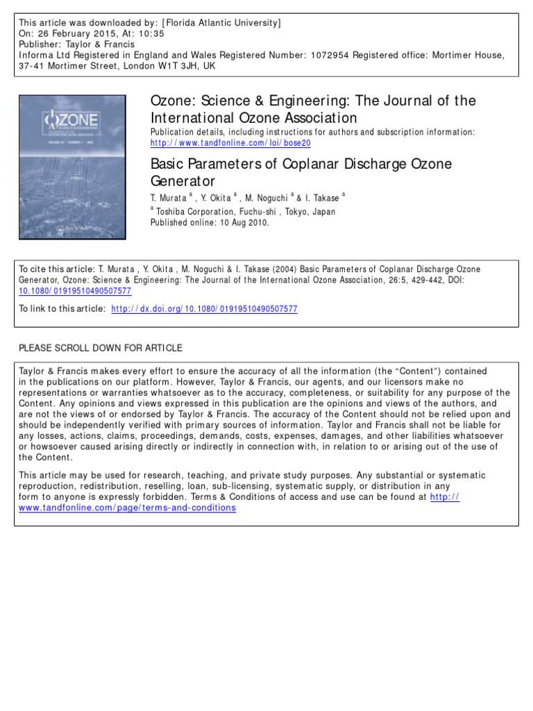 Ozone: Science & Engineering: The Journal of The International Ozone Association | PDF | Ozone ...