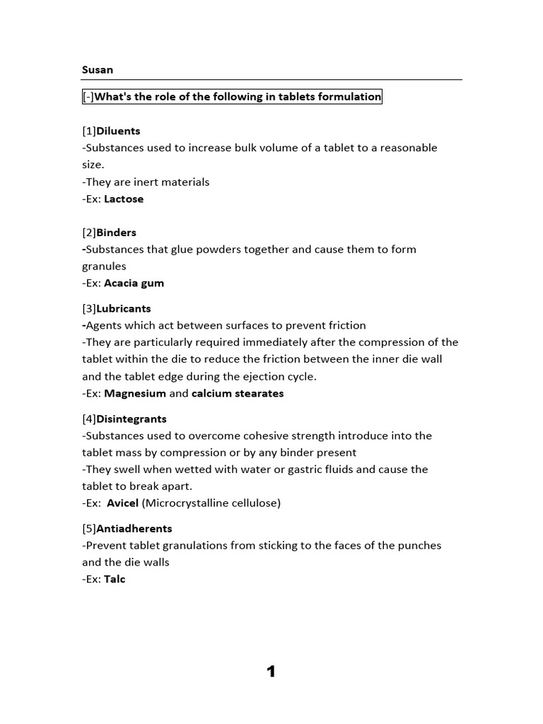 Key Ingredients in Tablet and Capsule Formulation | PDF | Tablet ...