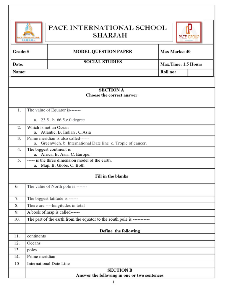 Model QN Paper SST PT1 | PDF
