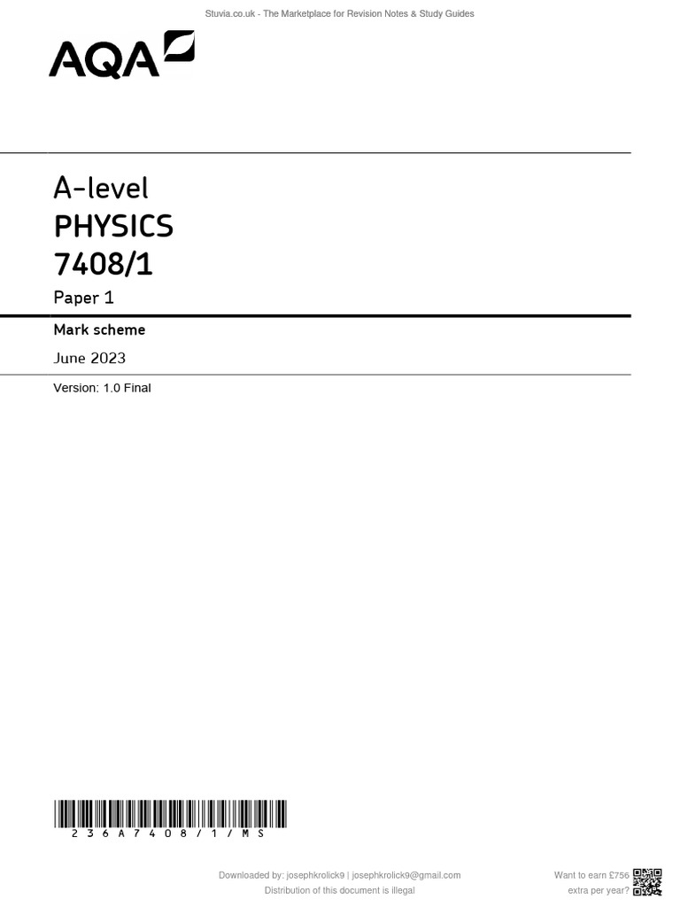 Alevel Physics Paper1 Ms 2023 | PDF | Deformation (Engineering) | Speed Alevel Physics Paper1 Ms 2023 | PDF | Deformation (Engineering) | Speed