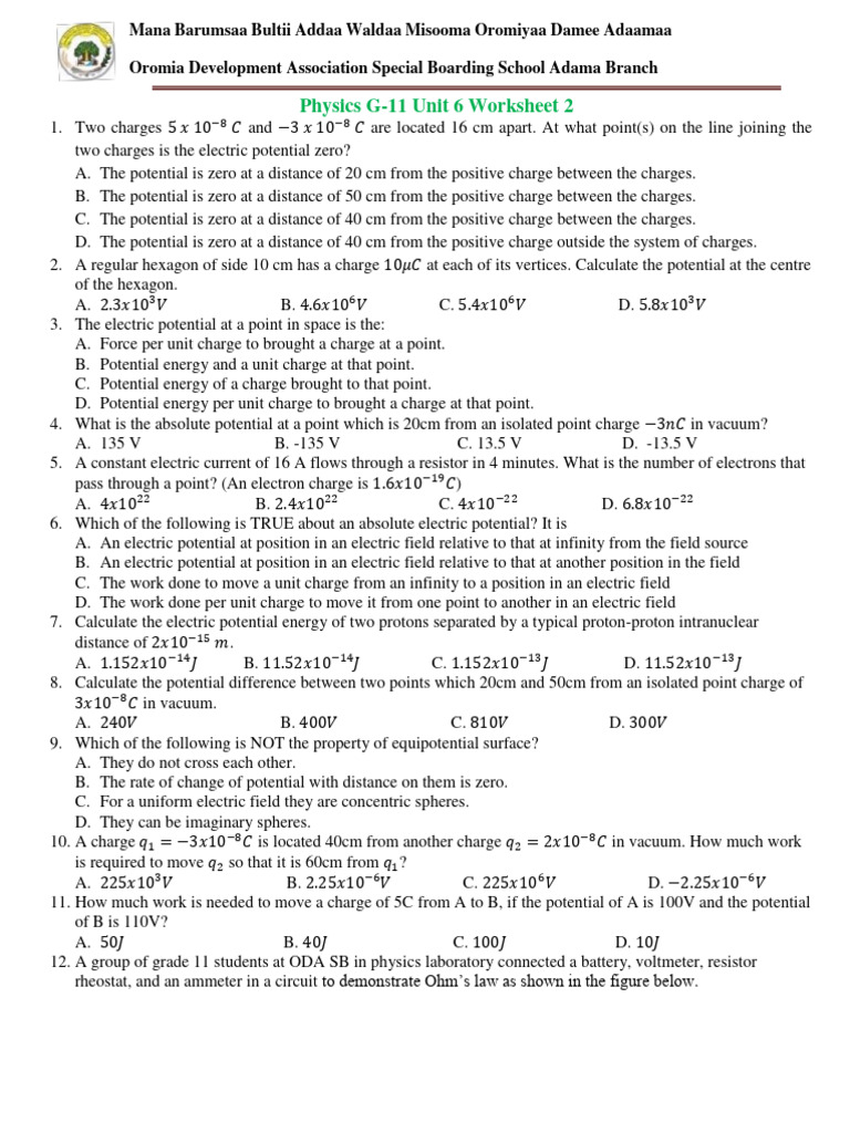 Physics G-11 U-6 Worksheet 2 | PDF | Capacitance | Capacitor