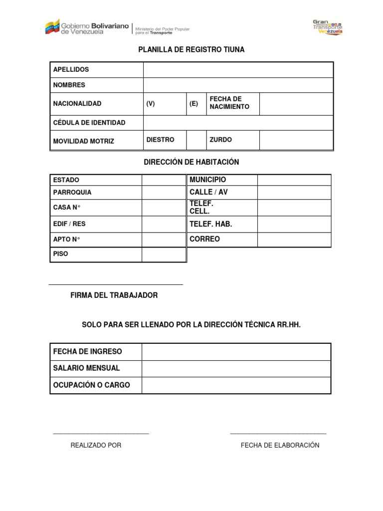 PLANILLA DE REGISTRO TIUNA | PDF