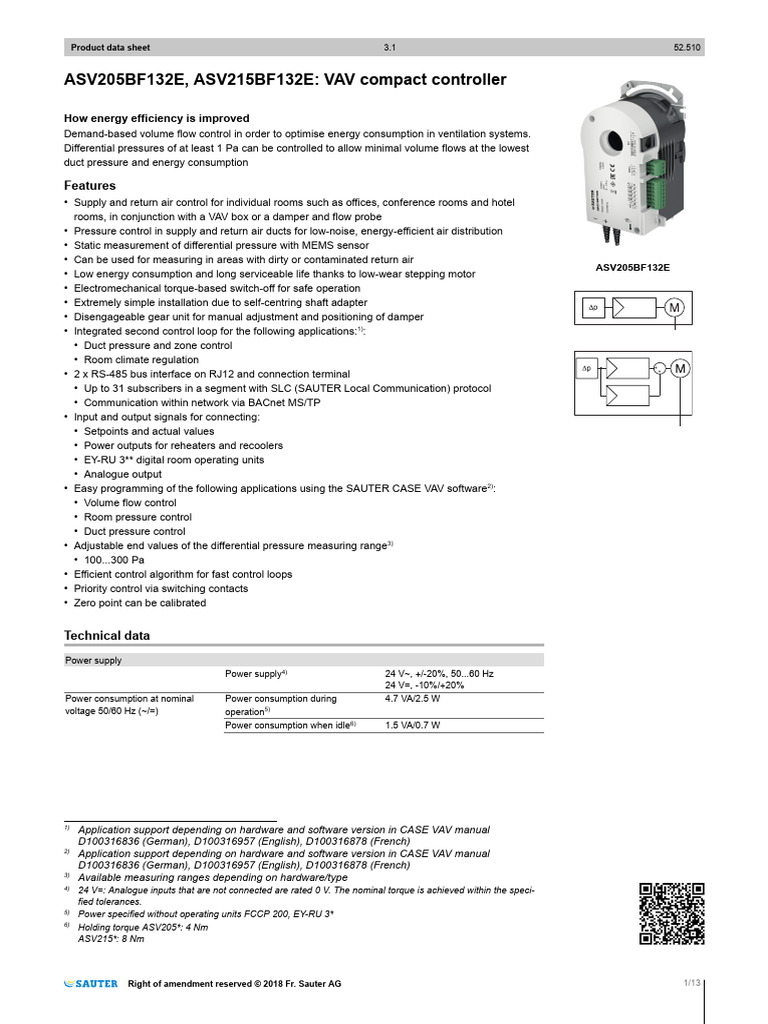 ASV205BF132E, ASV215BF132E: VAV Compact Controller: Features | PDF ...