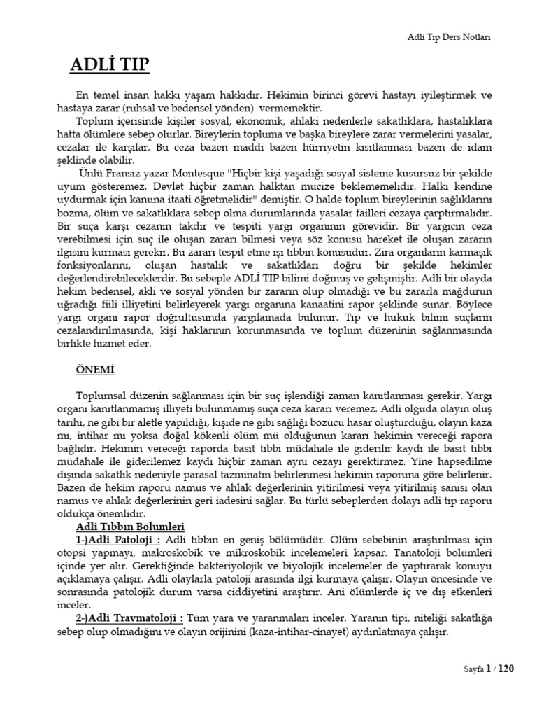 Adli̇ Tip Ders Notlari | PDF