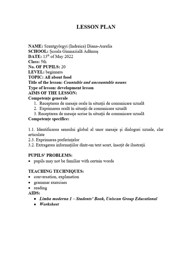 Countable vs Uncountable Nouns Lesson | PDF | Lesson Plan | Linguistics
