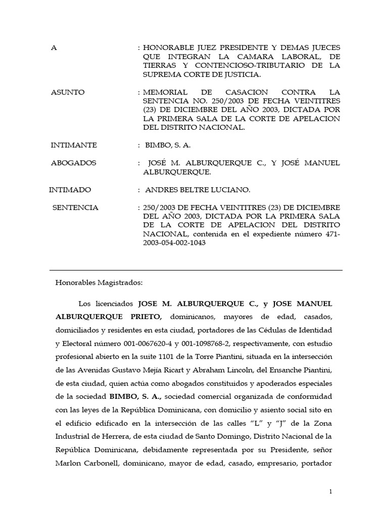 Memorial de Casación | PDF | Caso de ley | Sentencia (ley)