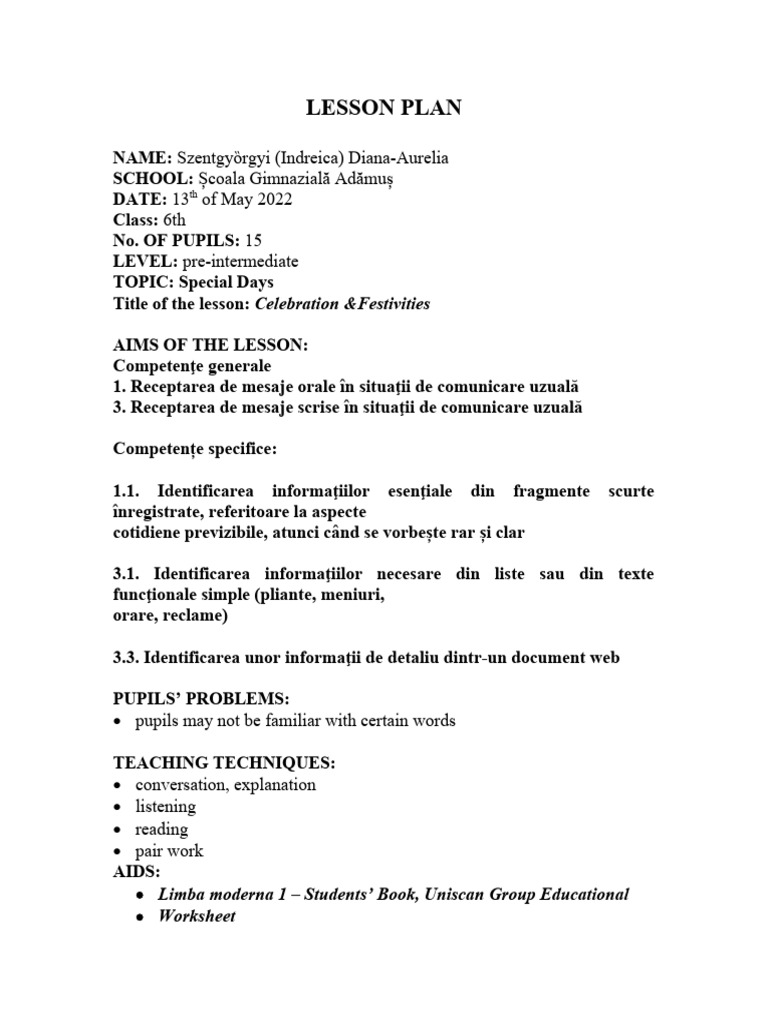 Lesson Plan 6 Celebration | PDF | Teaching | Behavior Modification