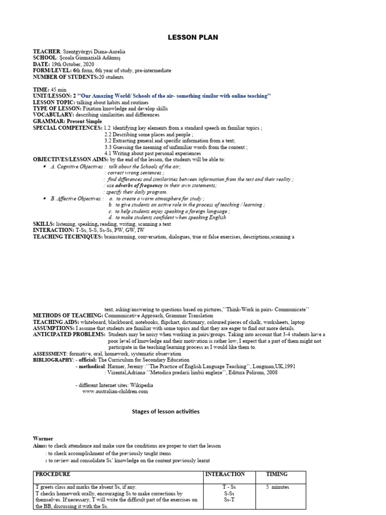 Lesson Plan 6 Scool of The Air | PDF | Lesson Plan | Vocabulary