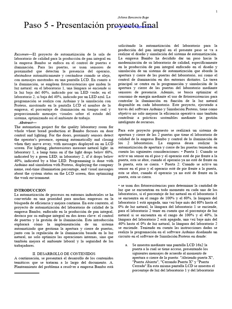 articulo de Investigacion paso 5 presentacion proyecto final | PDF | Arduino | Laboratorios