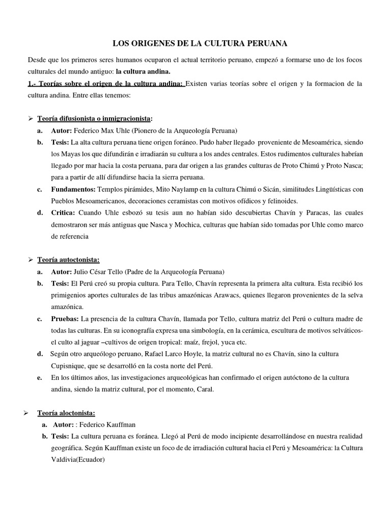 Orígenes y Desarrollo de la Cultura Andina | PDF | Andes | Perú