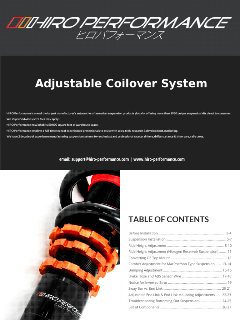HIRO Performance Coilover Installation Manual | PDF | Land Vehicles | Automotive Technologies