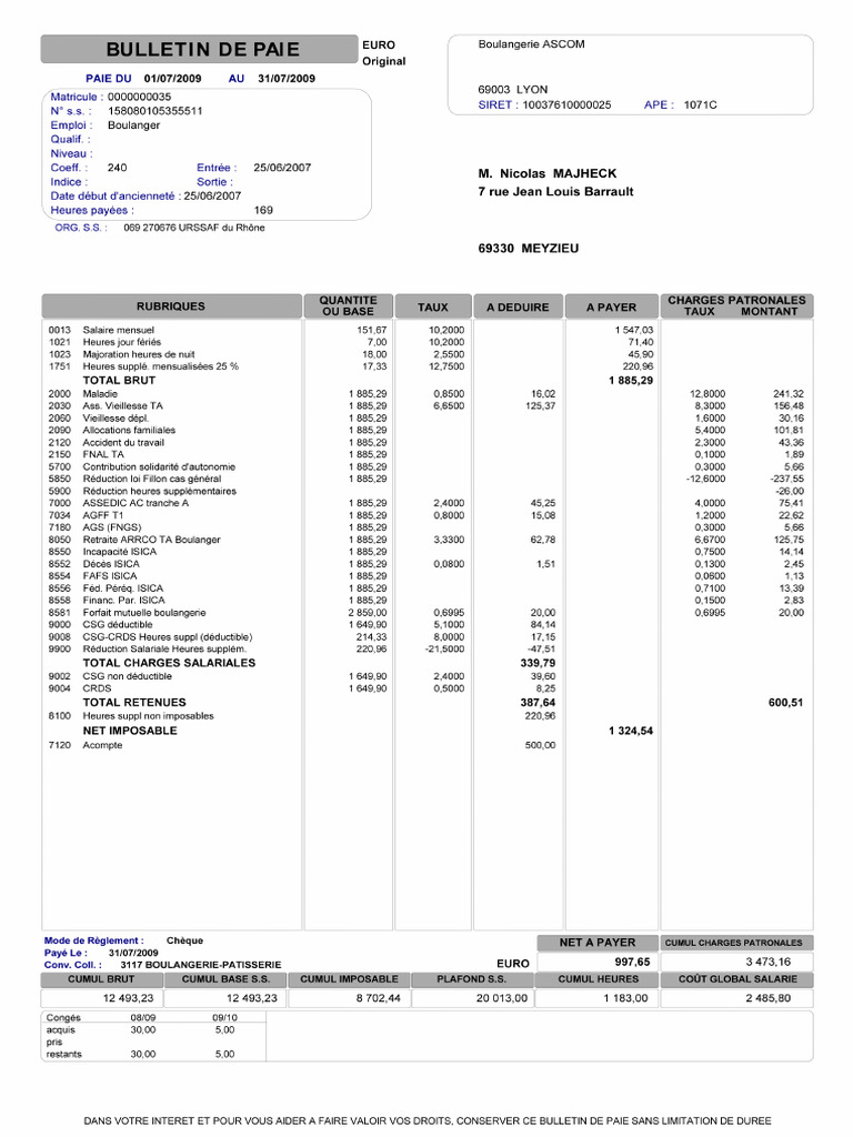 Fiche de Paie 2009 | PDF