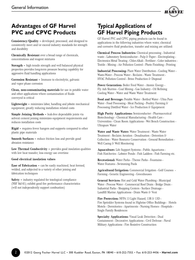 Advantages of GF Harvel | PDF | Polyvinyl Chloride | Thermoplastic