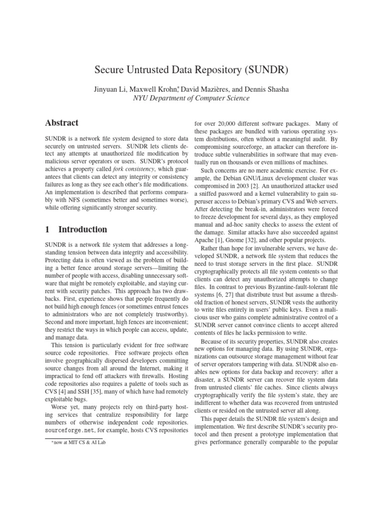 Secure Network File System SUNDR | PDF | File System | Computer File