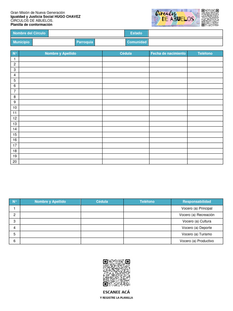 PLANILLA DE CONFORMACIÓN de Circulo de Abuelos | PDF