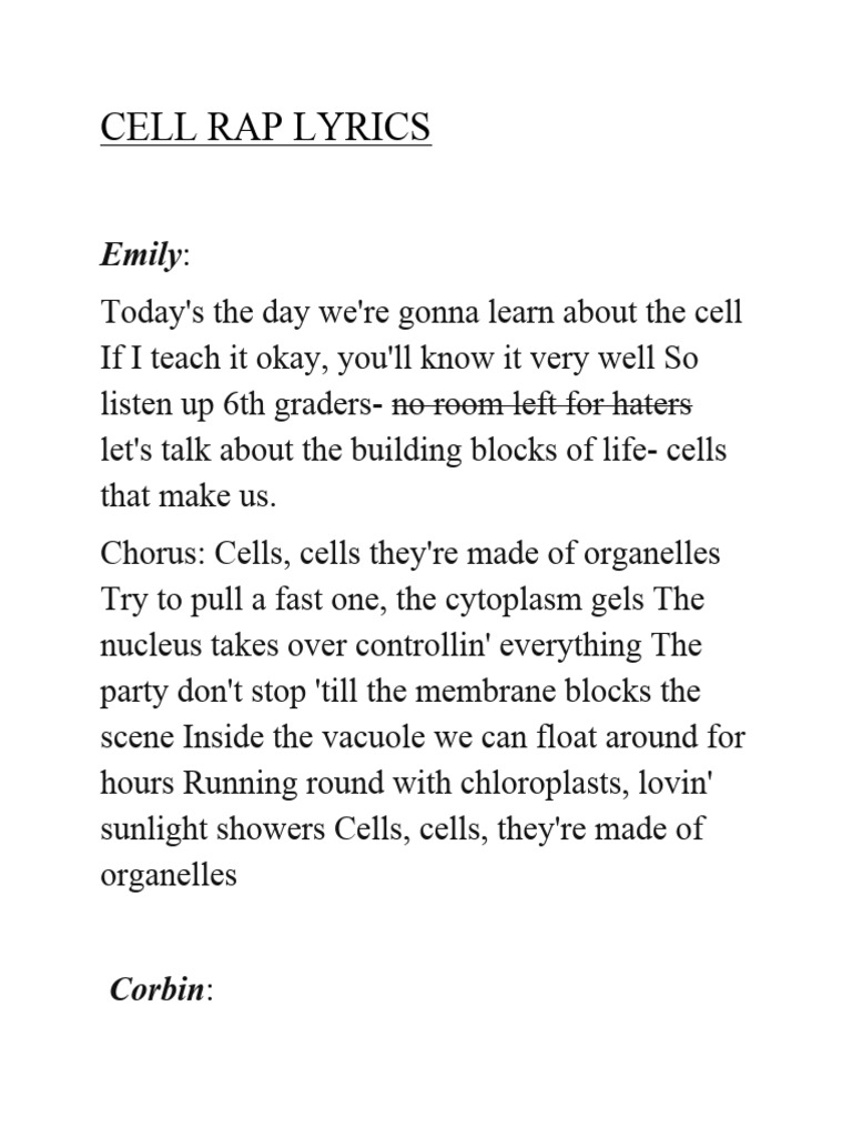 Cell Rap Lyrics | PDF | Cell (Biology) | Cytoplasm