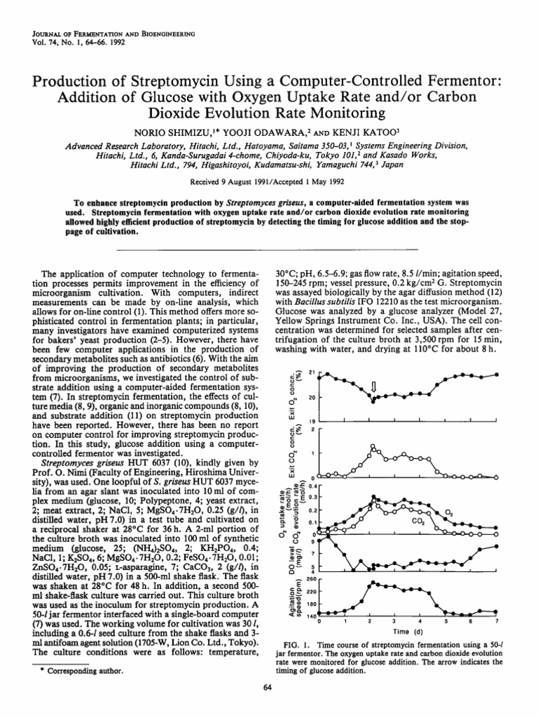 Production of streptomcin using a computer controlled fermentor | PDF ...