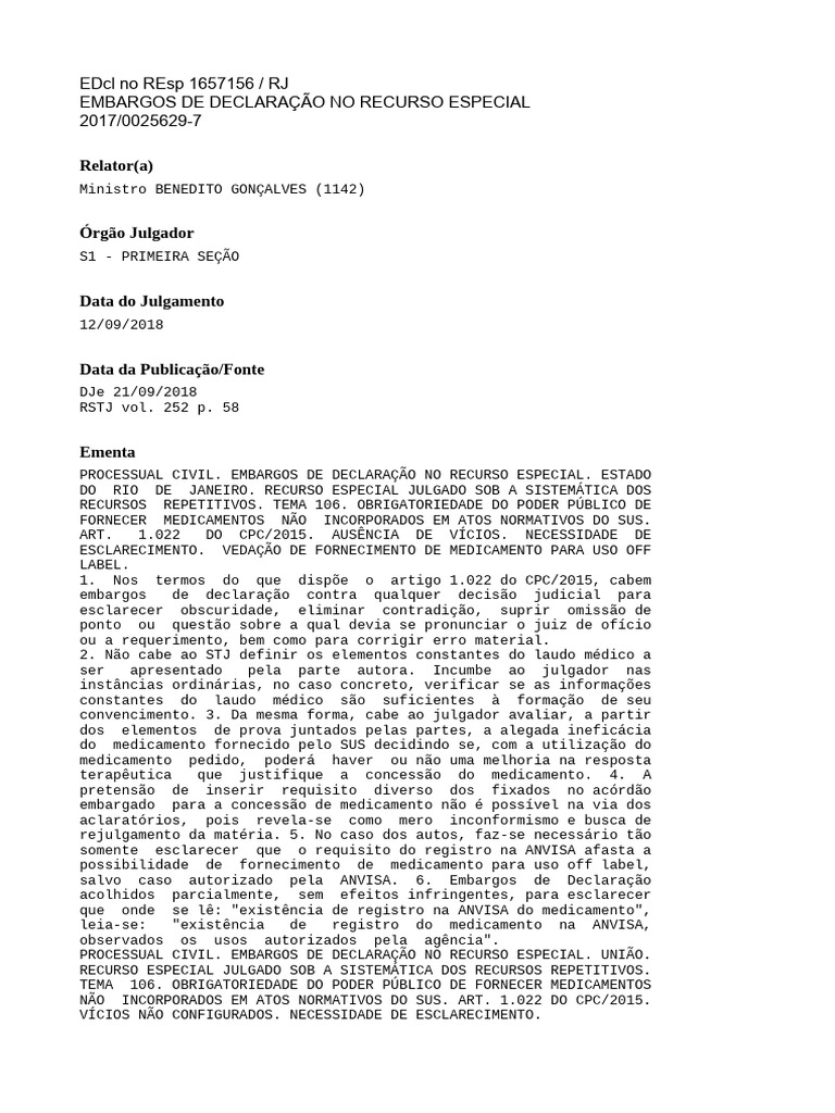 Resp 1657156 - Requisitos para Concessão de Medicamentos Não ...