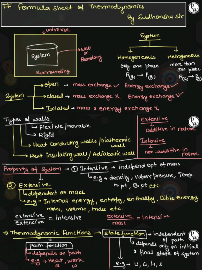 Thermodynamics - Summary Lecture Class Notes | PDF