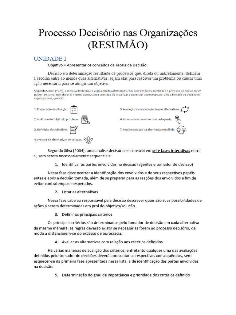 Resumo do Processo Decisório | PDF | Tomada de decisões | Economia