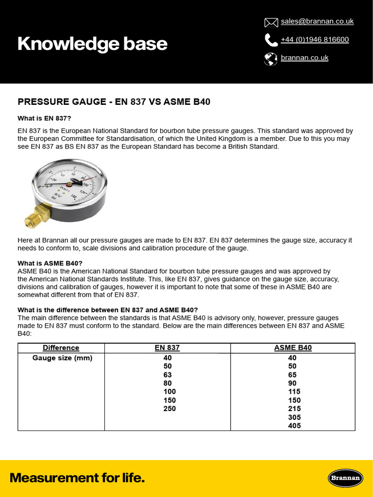 ASME B40 vs EN 837 Standards Explained | PDF | Pressure Measurement ...