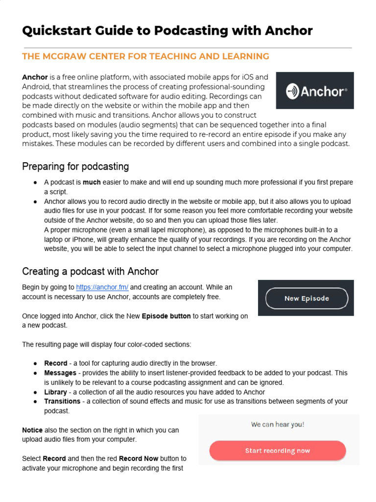 Guide To Podcasting With Anchor | PDF | Podcast | Websites