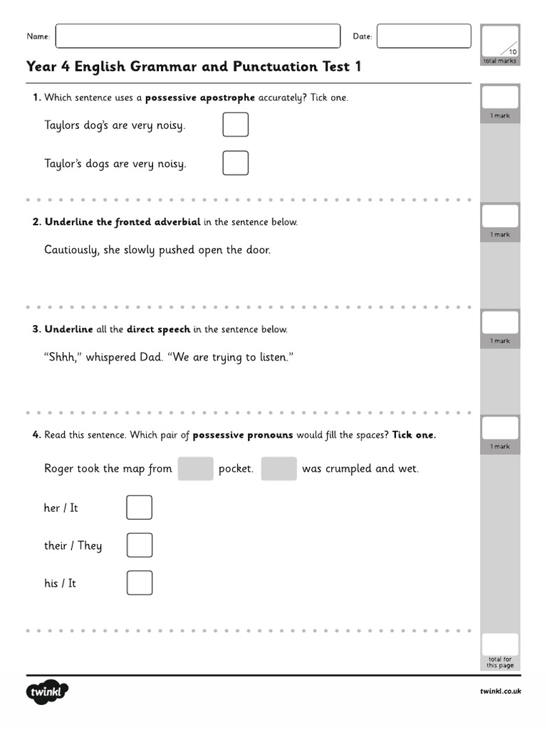 Fri 3 Apr SPAG Test 1 | PDF