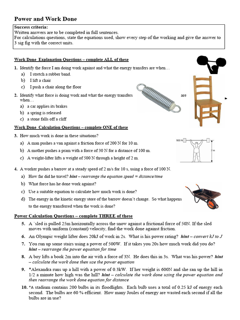 3b - Power and Work Done Questions | Download Free PDF | Force | Watt