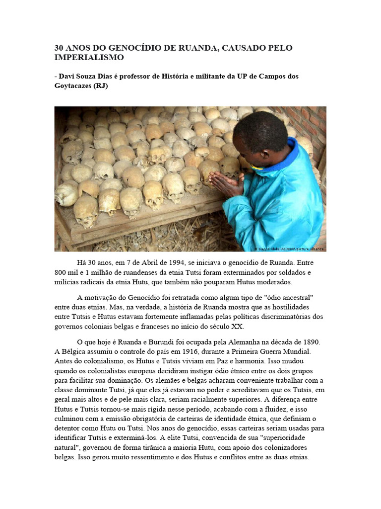 Genocídio de Ruanda: 30 Anos de Império e Ódio | PDF | Hutu | Tutsi