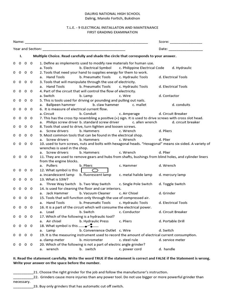 TLE 9 1st Gra EIM 2023 | PDF | Switch | Grinding (Abrasive Cutting)