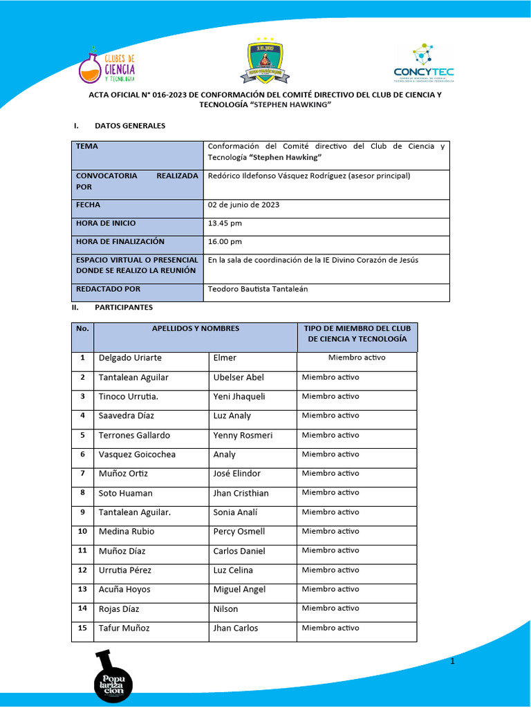 Anexo 03 - Modelo Del Acta Oficial de Con Formacion Del Comite ...