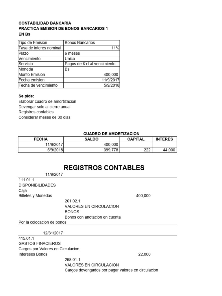 Practica Emision de Bonos May20dayana | PDF | Contabilidad | Interés