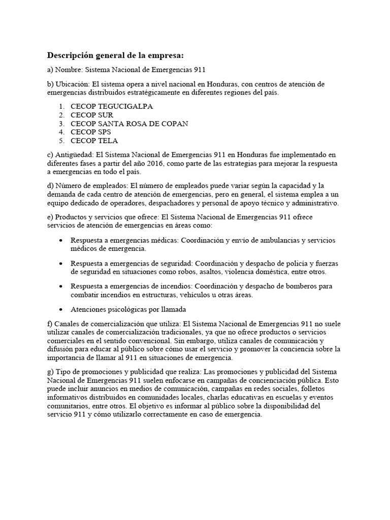 Informacion General Del 911 | PDF | Negocios | Ciencias sociales