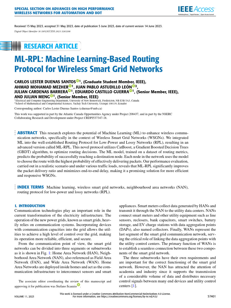 ML-RPL Machine Learning-Based Routing Protocol For Wireless Smart Grid Networks | PDF | Routing ...