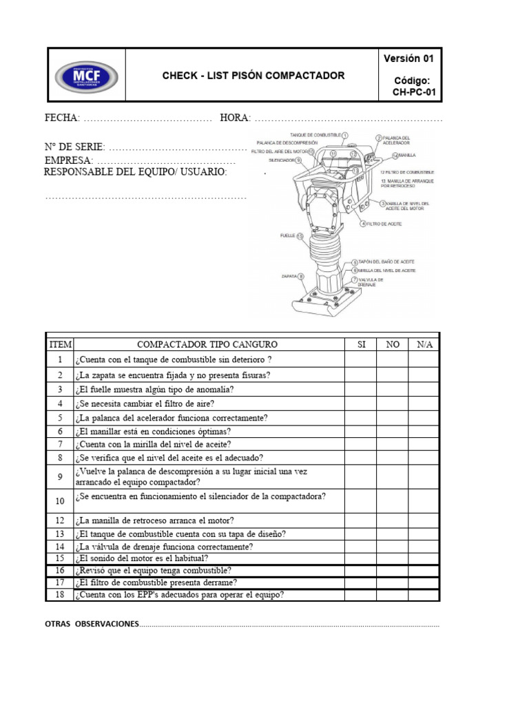 checklist pisón compactador | PDF