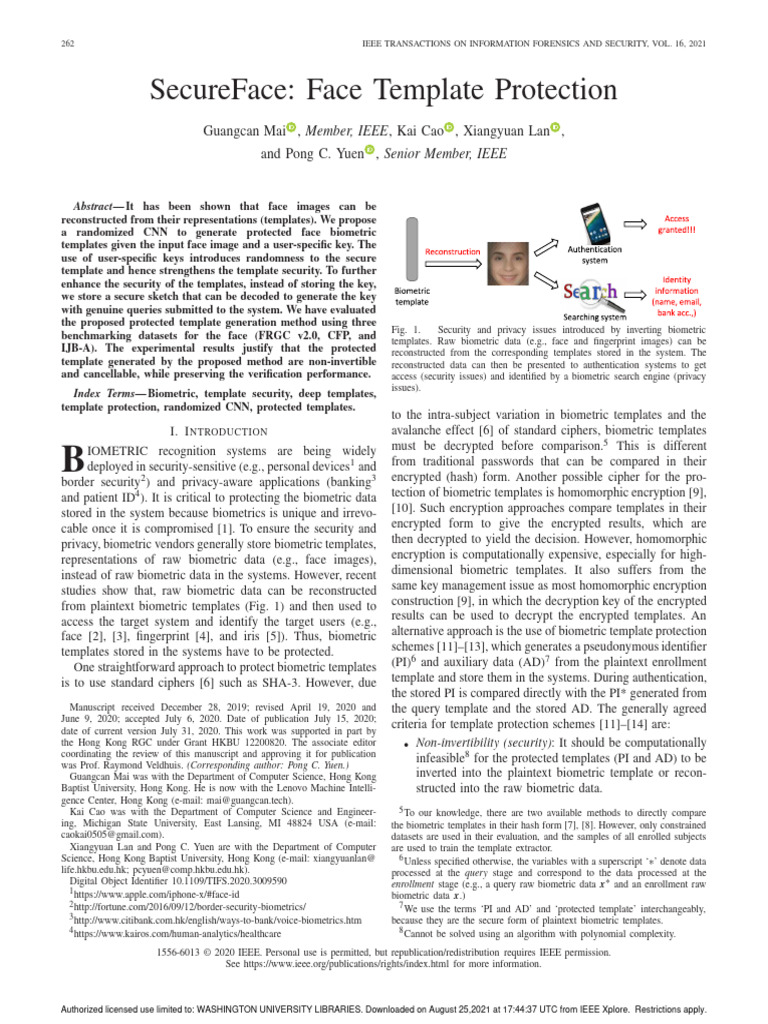 Secure Biometric Template Protection | PDF | Encryption | Biometrics