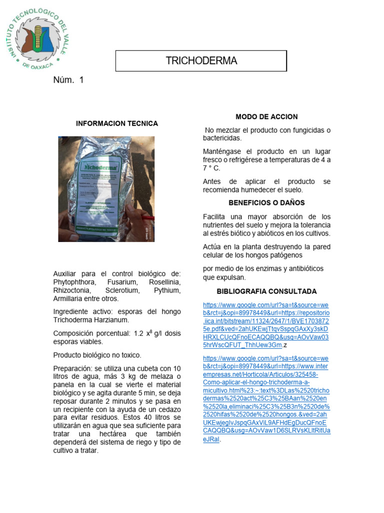 NUM 1 Ficha Tecnica Trichoderma | Descargar gratis PDF | Biología