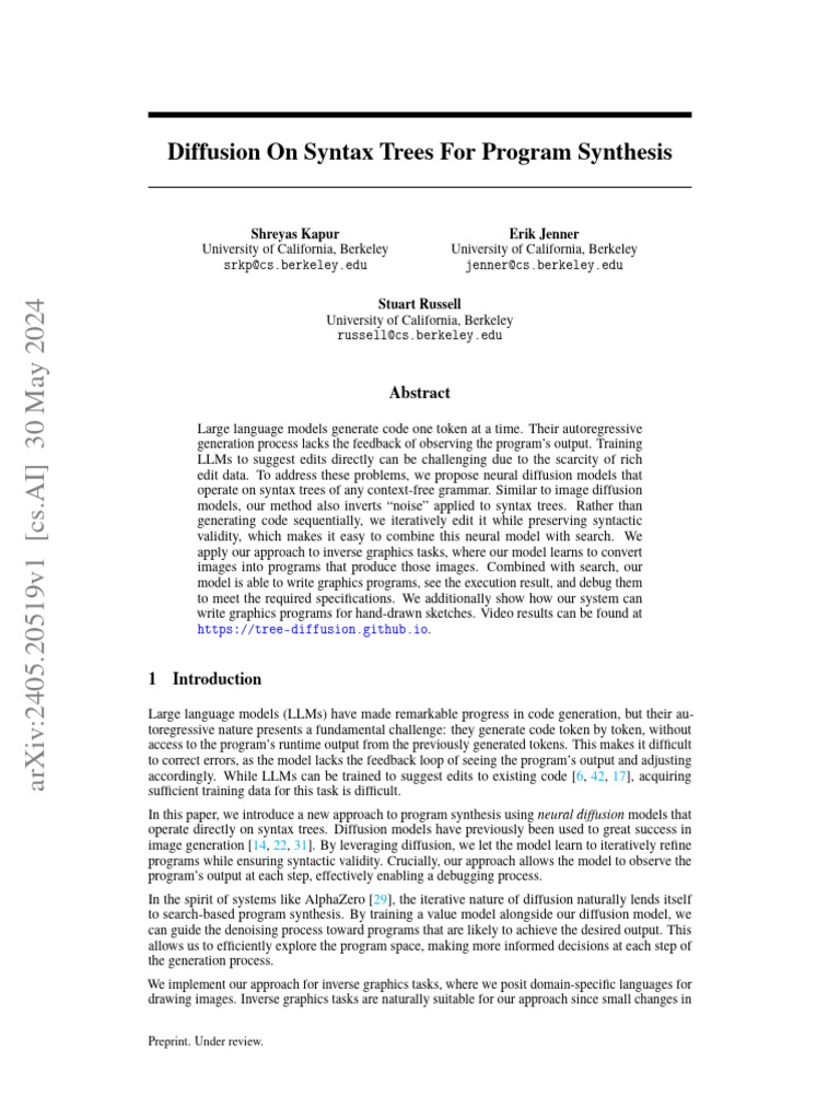 Diffusion On Syntax Trees For Program Synthesis Pdf Artificial Neural Network Computer Program