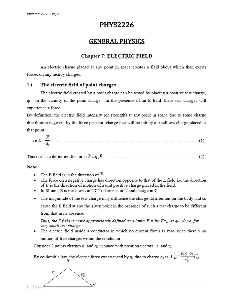 PHYS2226 Chapter 7 Electric Field | PDF | Electric Field | Sphere