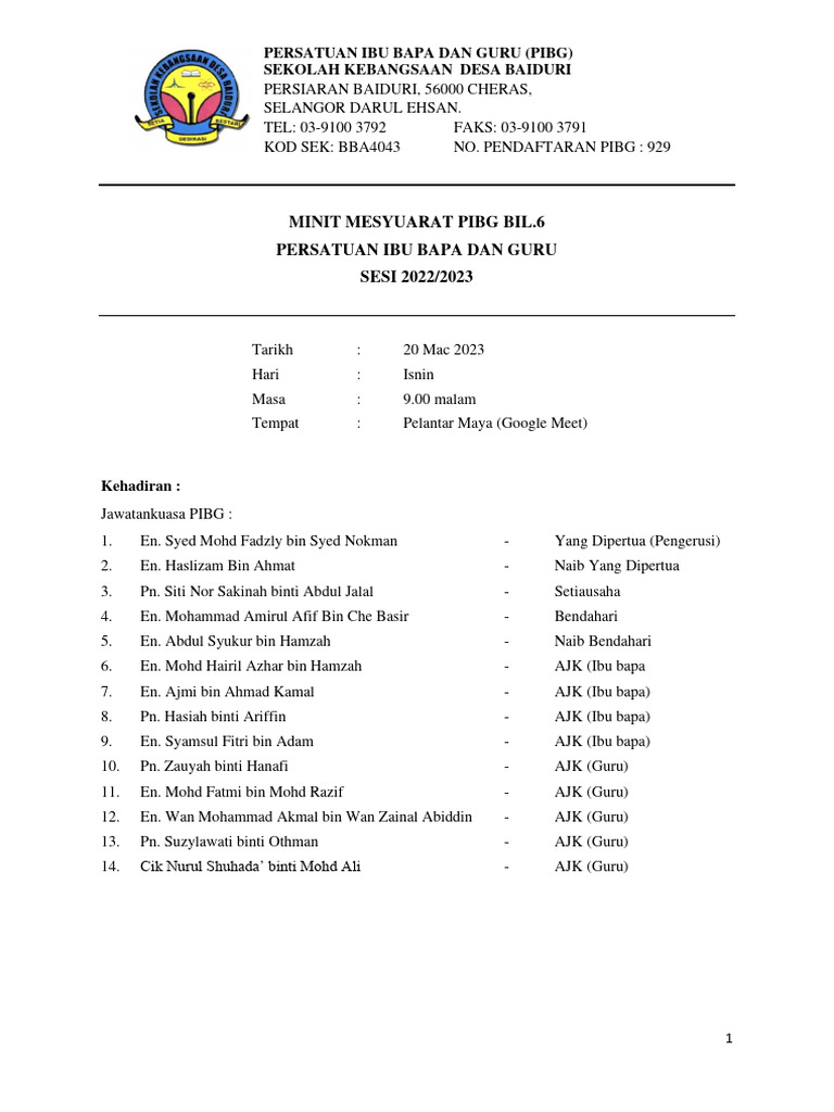 Minit Mesy Pibg Bil 6 2022.2023 | PDF