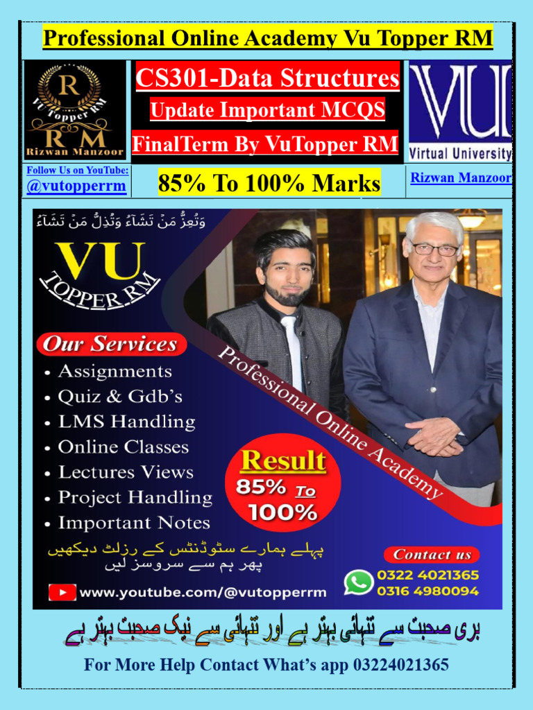 CS301 Mcqs FinalTerm by Vu Topper RM | PDF | Computer Programming | Algorithms And Data Structures