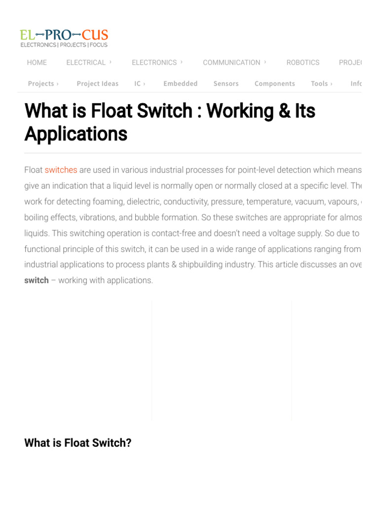 Float Switch - Working, Types, Interfacing and Its Applications | PDF ...
