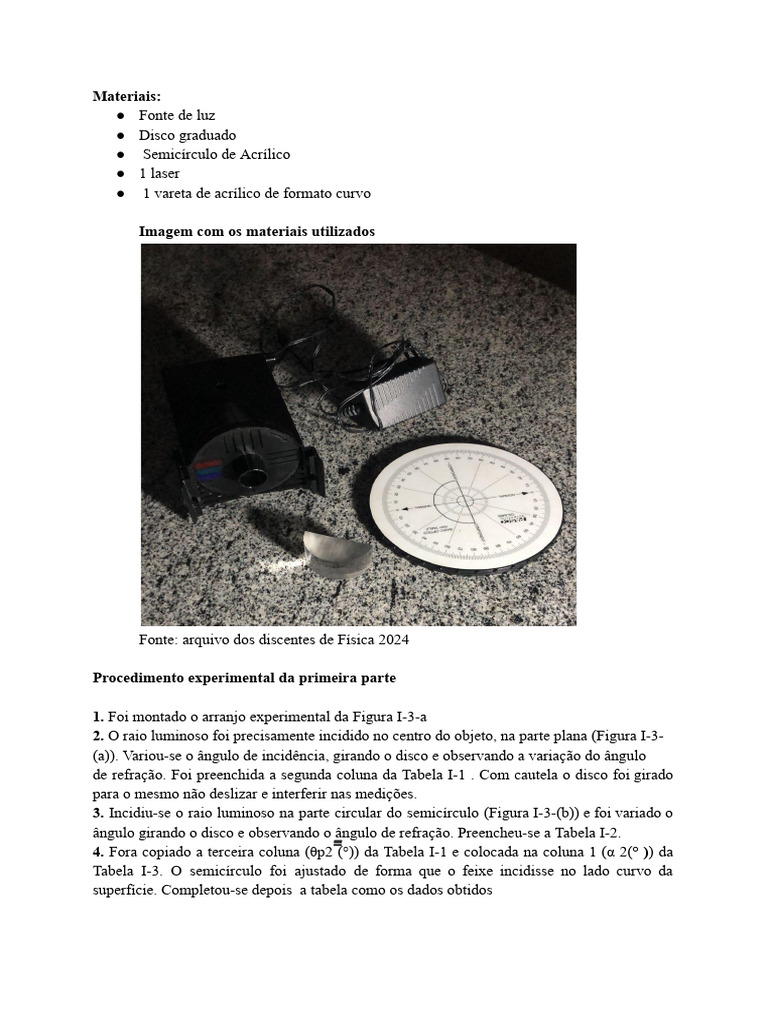 Materiais e Procedimento Experimental-Prática I - F.EXPIV | PDF