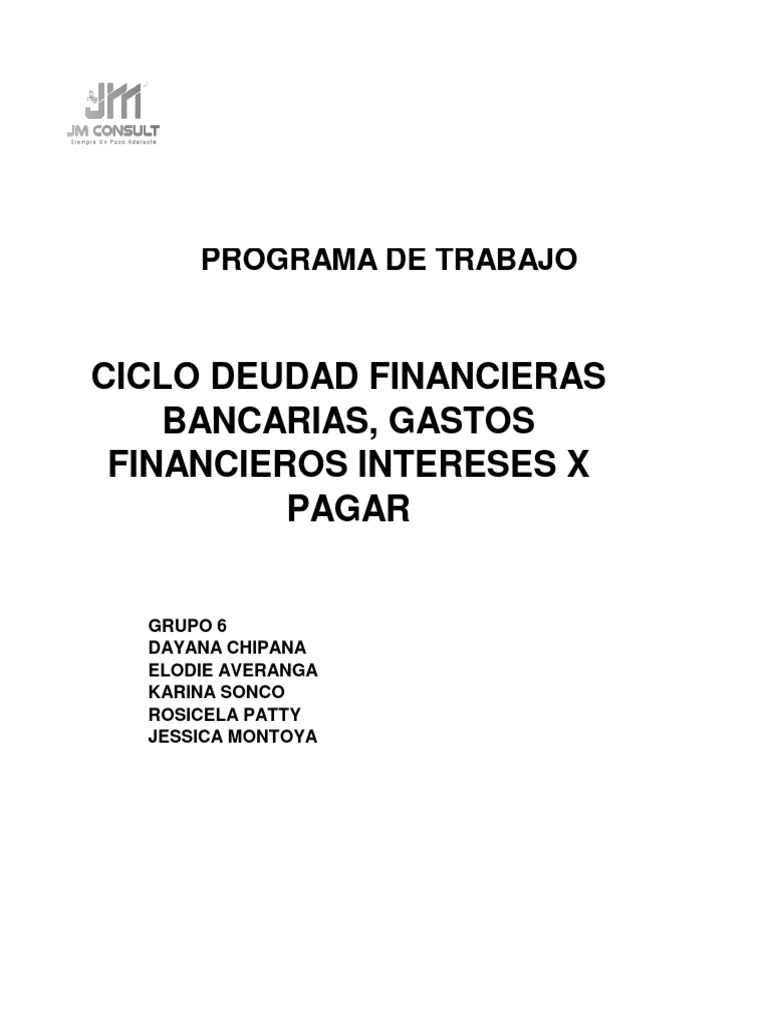 Programa de Trabajo - GRUPO 6 - DEUDAS BANCARIAS | Descargar gratis PDF | Interés | Deuda