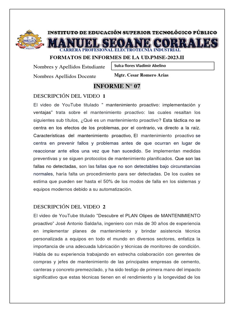 Formato de Informes.07 | PDF | Business | Ingeniería de confiabilidad