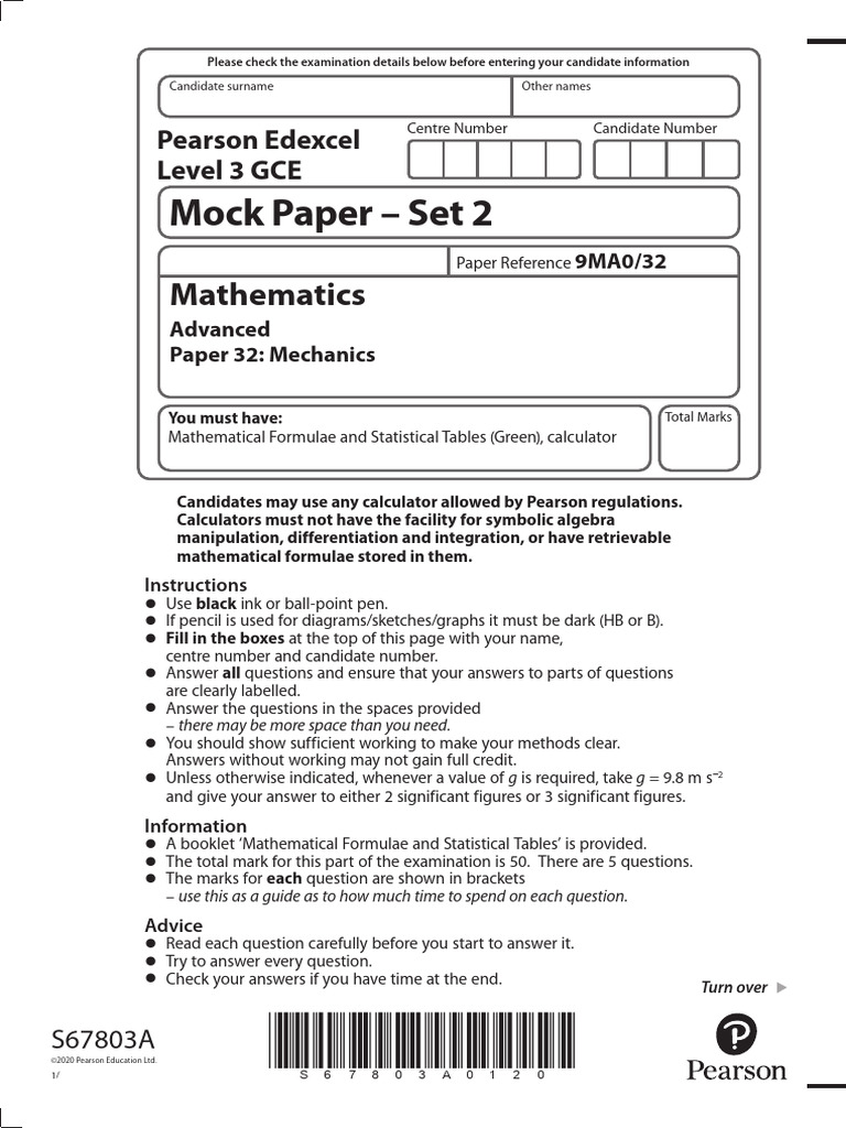 0s2 9MA0 32 Mechanics Mock Set 2 PDF 1 | PDF | Force | Acceleration