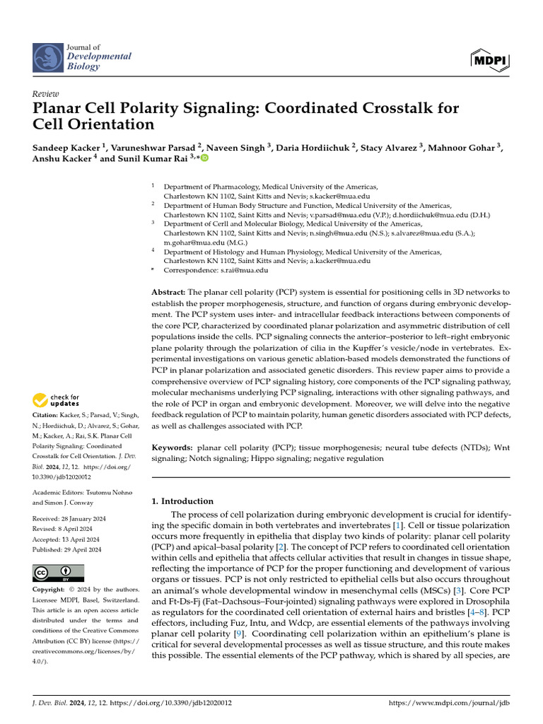 Planar Cell Polarity Signaling Coordinated Crosstalk For Cell ...