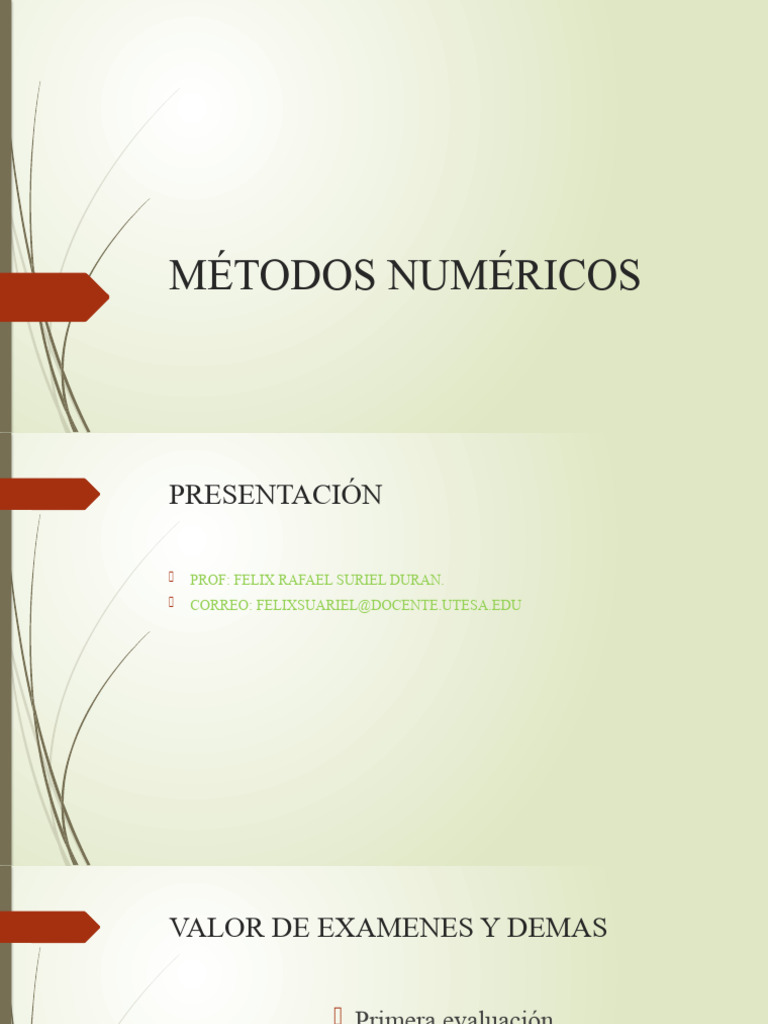 Presentacion de Metodos Numericos | Descargar gratis PDF | Análisis numérico | Ecuaciones