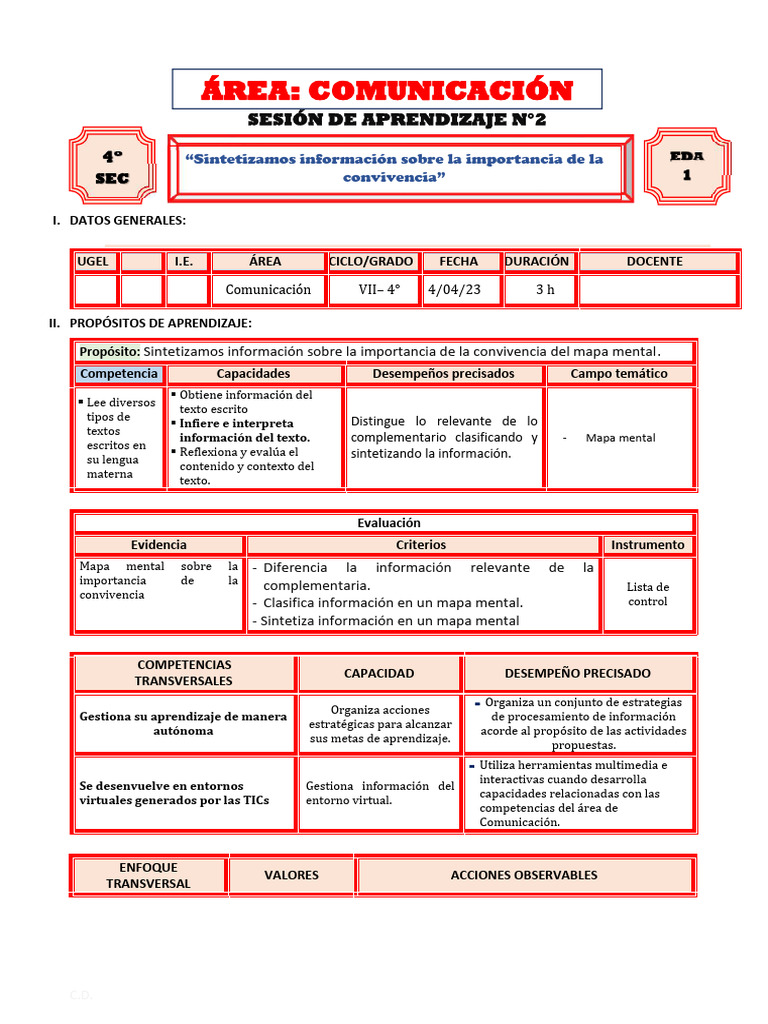 4° Sesión de Aprendizaje Sesión2-Sem.1-Exp.1 | PDF | Aprendizaje | Cognición